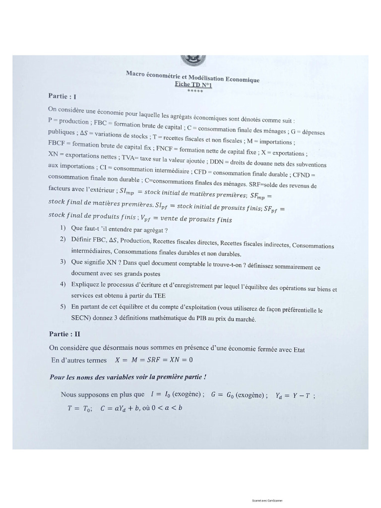 Fiche TD Modélisation Bakary TOURE | PDF
