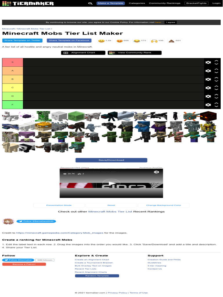 Create A Minecraft Mobs Tier List - TierMaker | PDF | Minecraft | Software