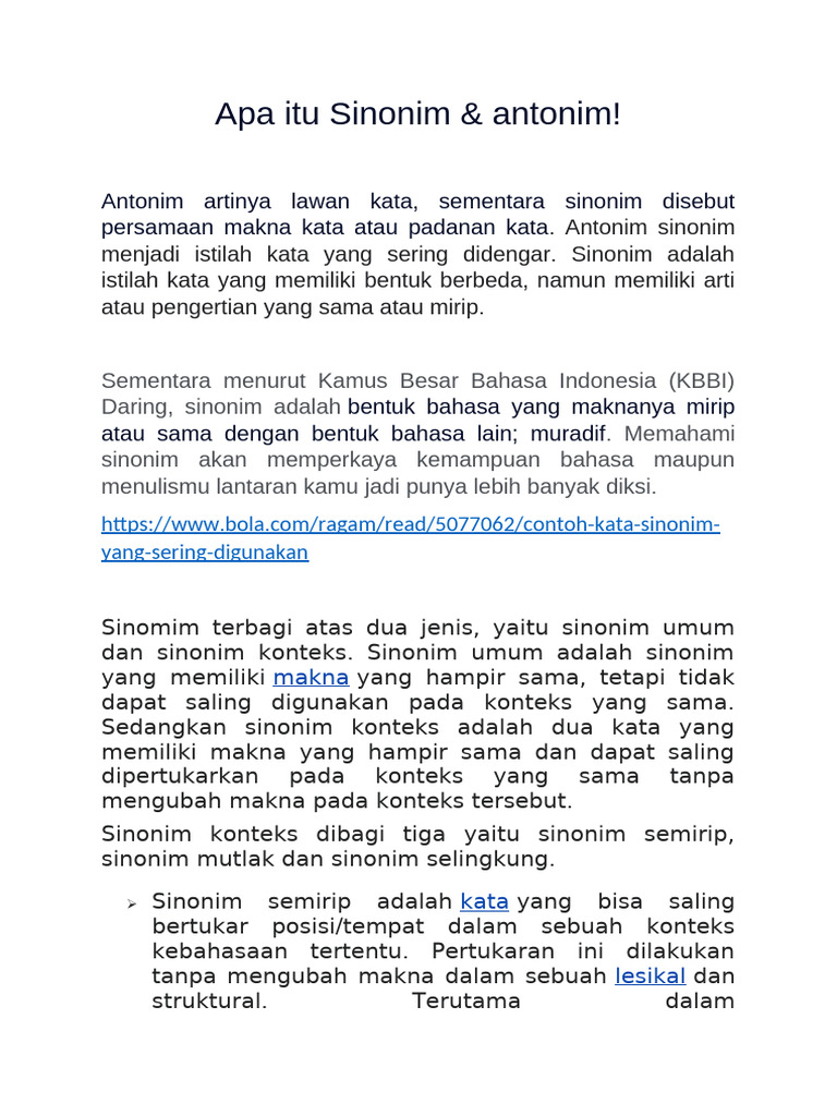 Apa itu Sinonim & Antonim! | PDF