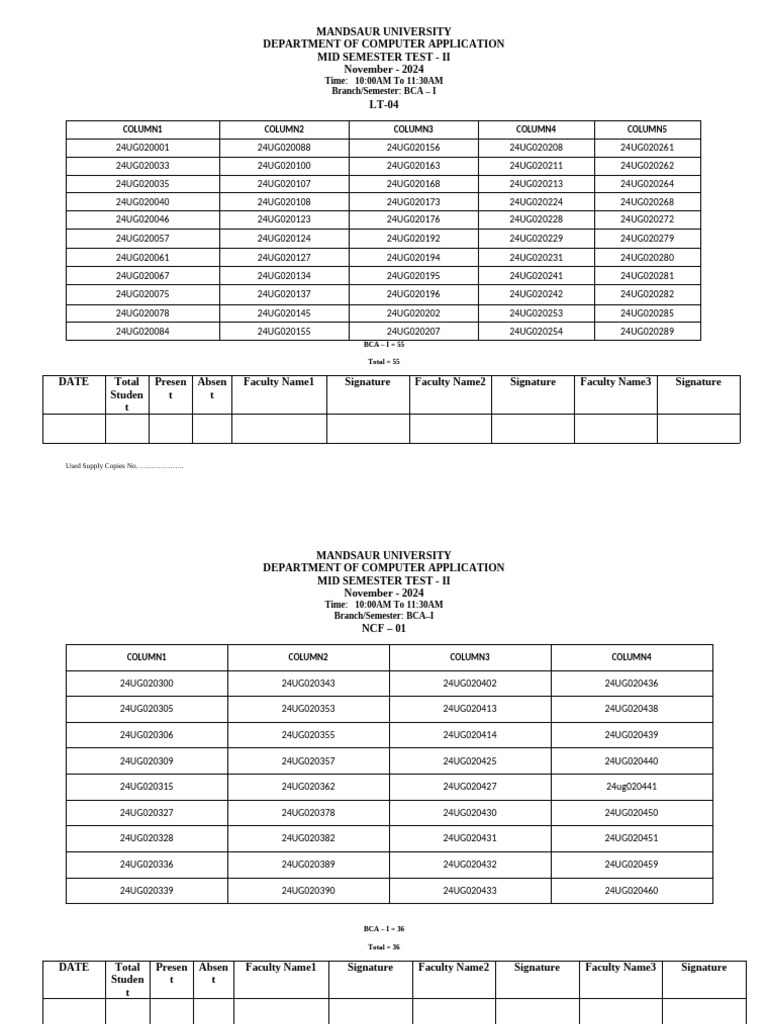 MST Seating Plan - 10 Am - 29 Nov 2024 | PDF