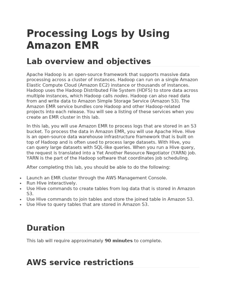 Process Logs with Amazon EMR and Hive | PDF | Apache Hadoop | Software