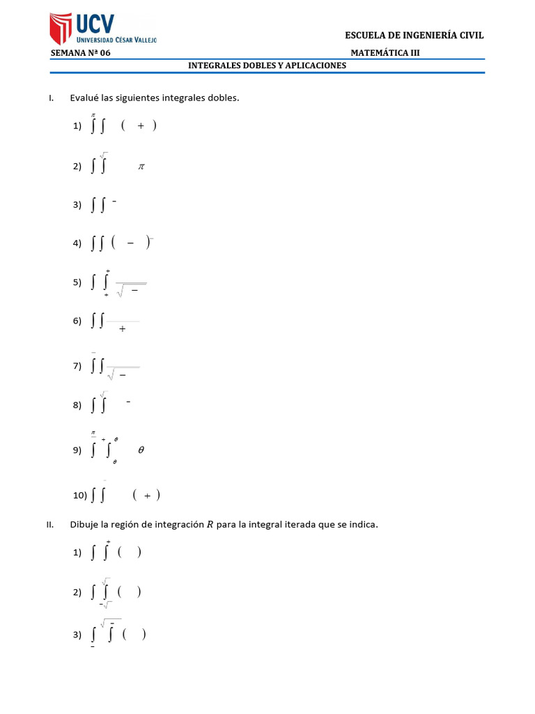 6 Ejercicios de Integrales Dobles | PDF | Integral | Conceptos matemáticos