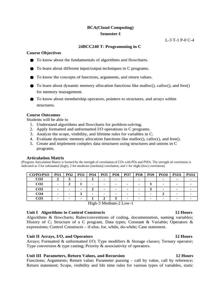 24BCC240 T - Programming in C | PDF | Pointer (Computer Programming ...