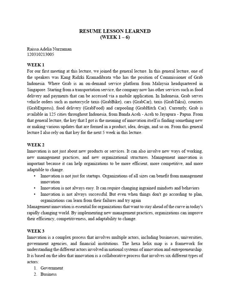Resume Lesson Learned (Week 1 - 6) - Raissa Adelia Nurzaman ...