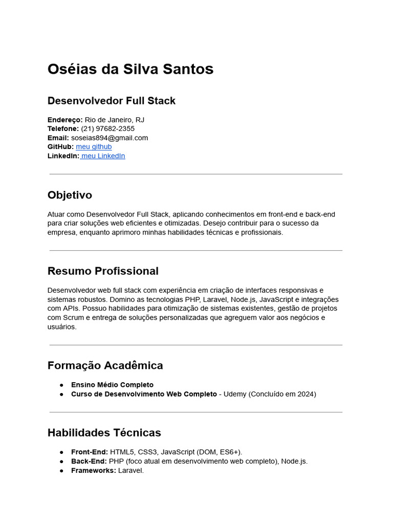 Desenvolvedor Full Stack RJ: PHP, Laravel, Node.js | PDF