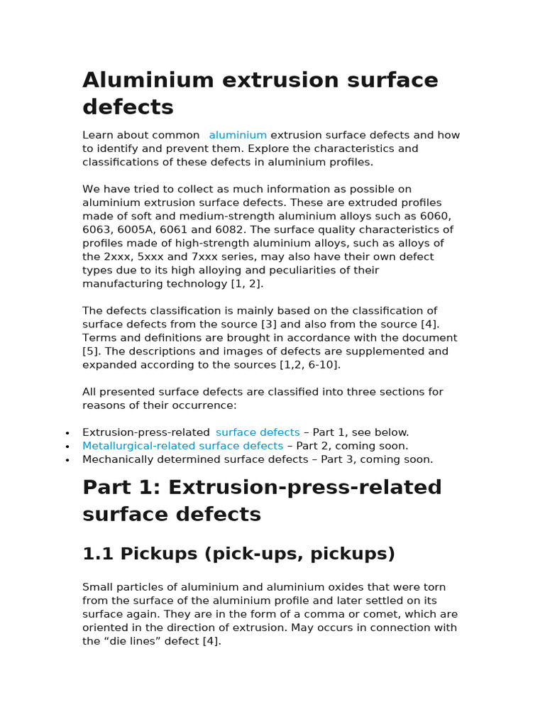 Aluminium Extrusion Surface Defects | PDF | Extrusion | Welding