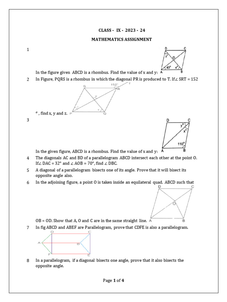 Class IX - Maths Assignment[1] | PDF | Circle | Euclid