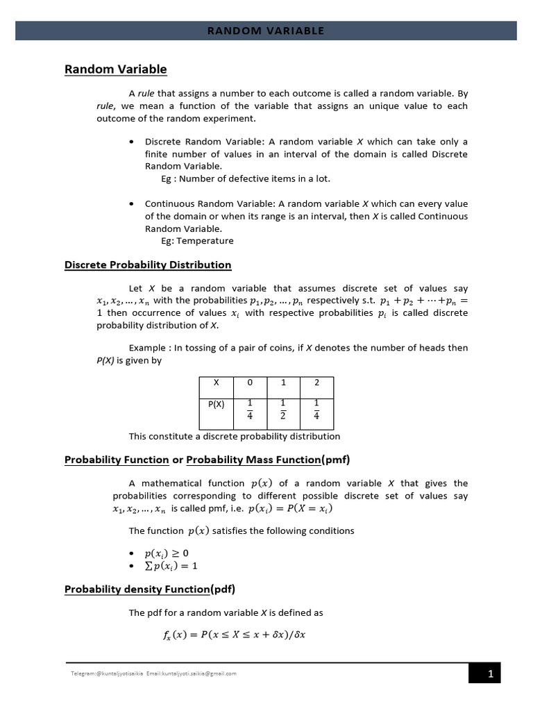 Random Variable Updated | PDF | Probability Distribution | Random Variable