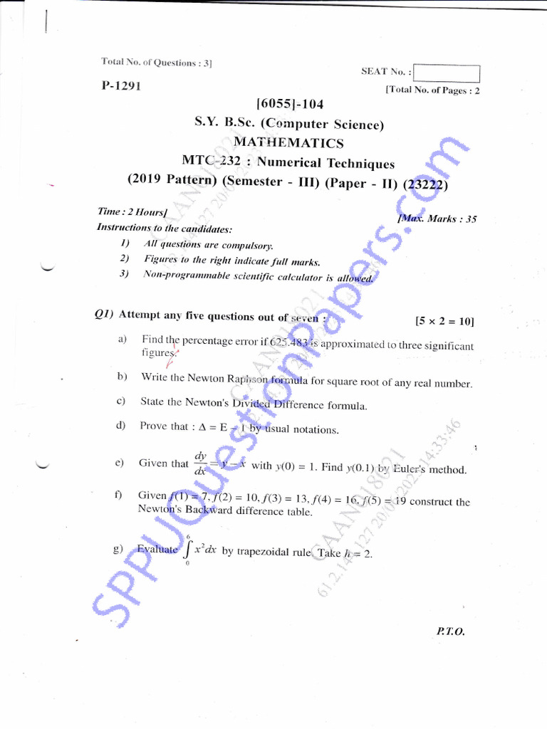 Numerical Techniques Exam Paper Guide | PDF | Computational Science ...