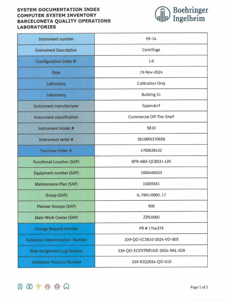 Configuration Index for Centrifuges 65-14, 65-15 and 65-16 (v.1.0) | PDF