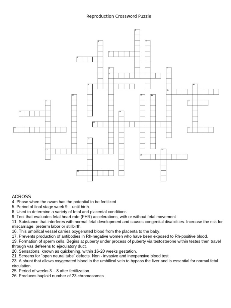 Reproductive Crossword Puzzle | PDF | Fetus | Prenatal Development