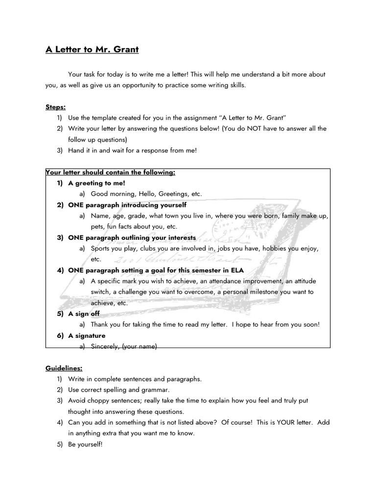 A Letter To Mr. Grant - Instructions | PDF