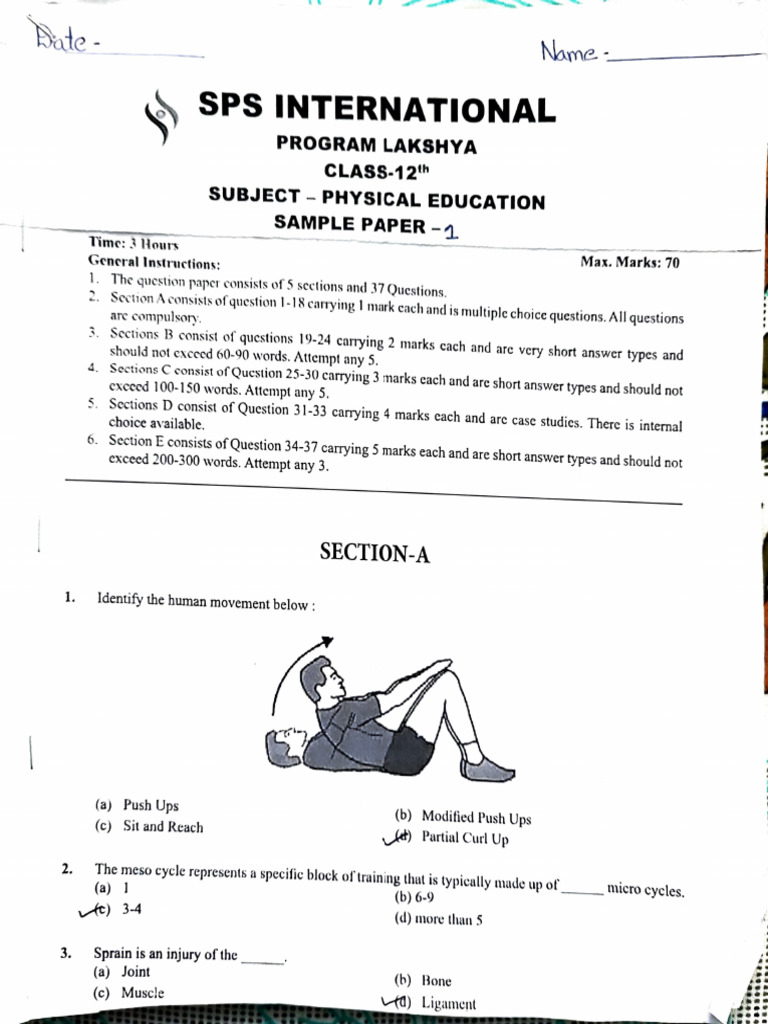 Class 12 Physical Education Sample Paper | PDF