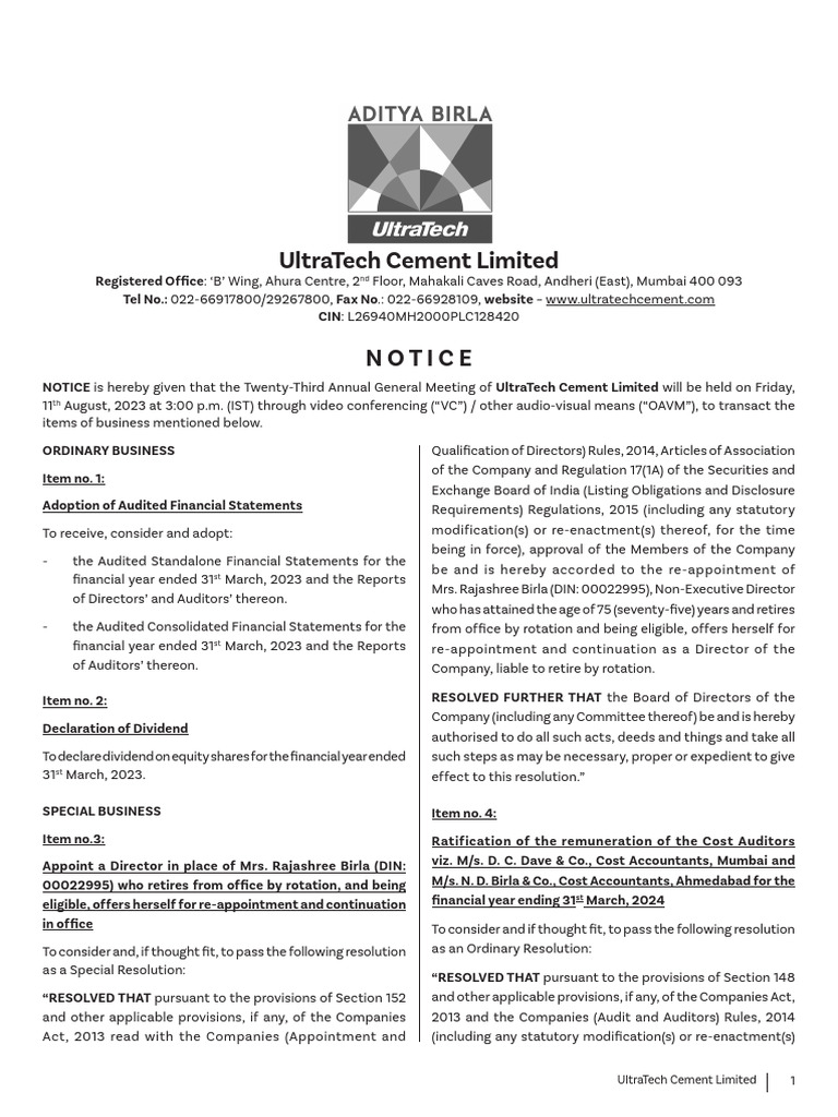 Notice of Agm 2023 | PDF | Electronic Voting | Login