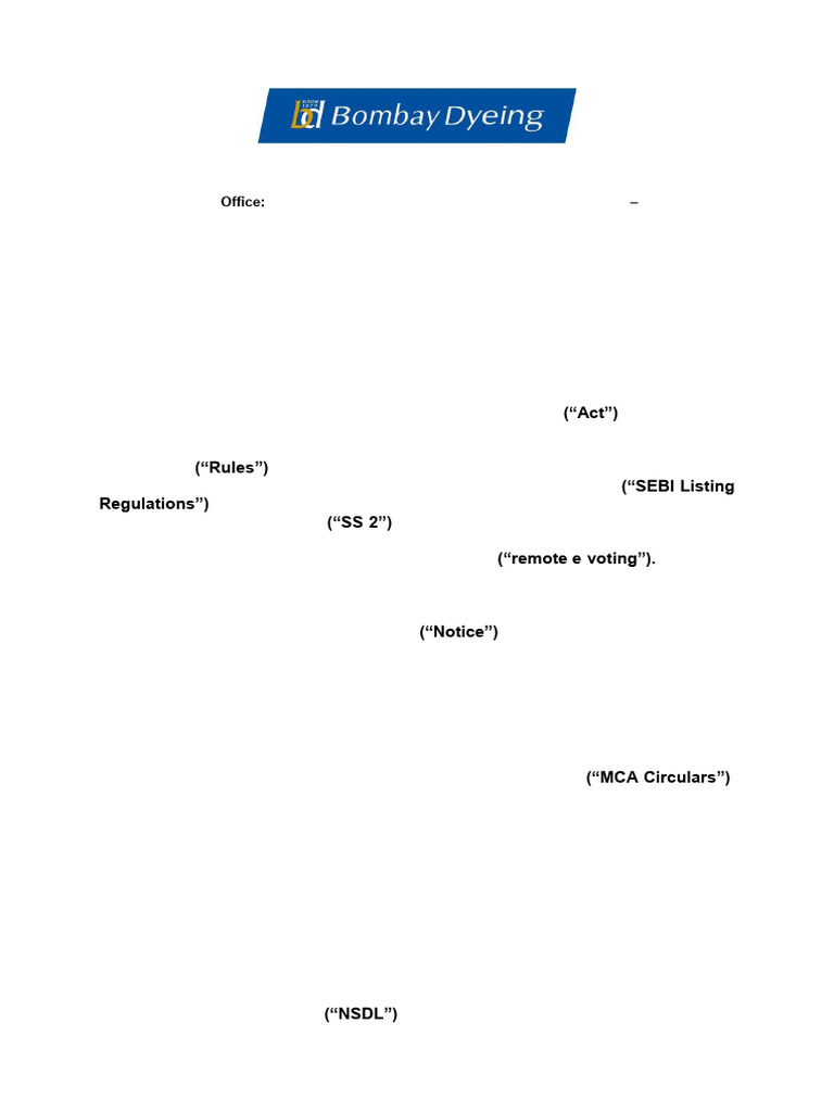 Bombay Dyeing Postal Ballot Notice 2024 | PDF | Login | Electronic Voting