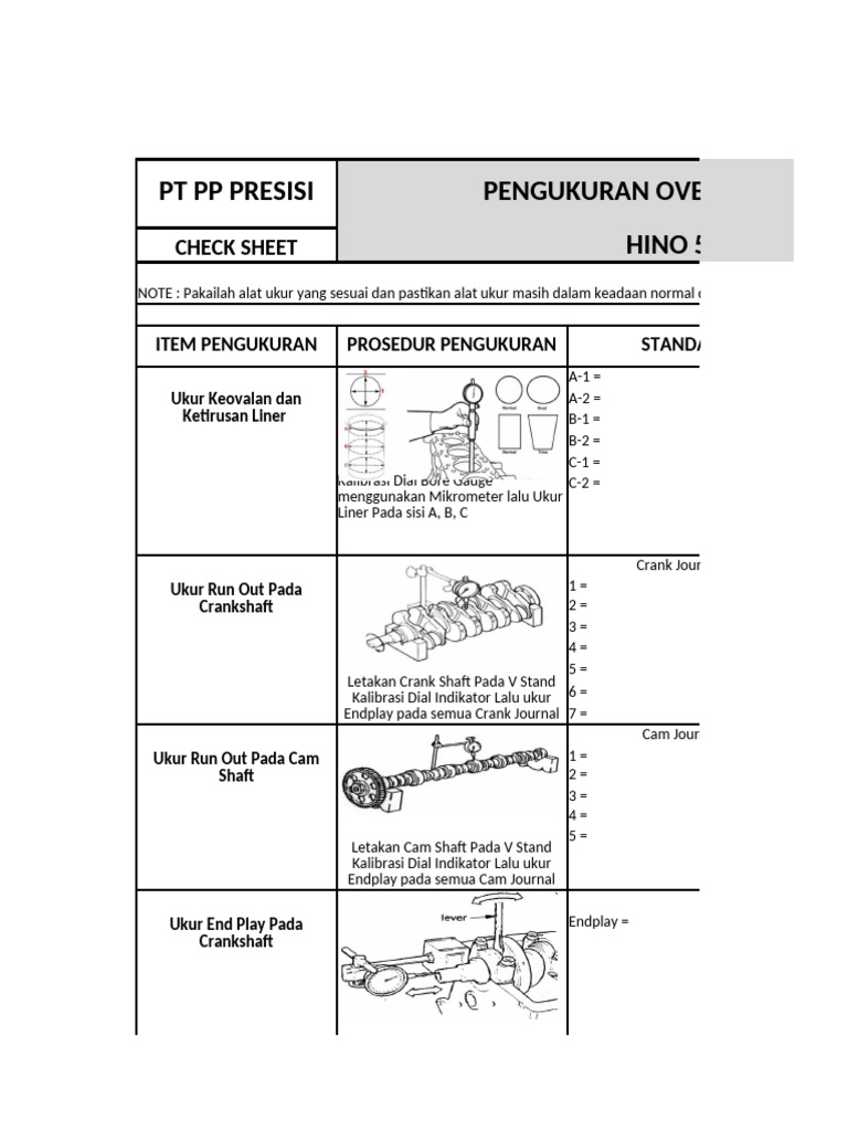 Check Sheet Pengukuran Engine-1 | PDF
