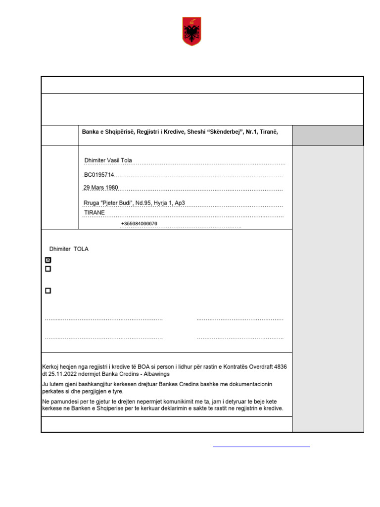 Formulari I Kerkeses Per Rishikimin e Te Dhenave 9032 10484 | PDF