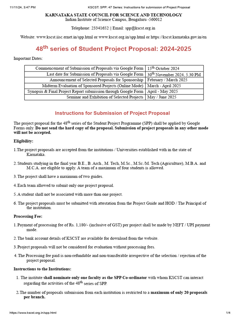 KSCST - Student Projects Programme1 | PDF