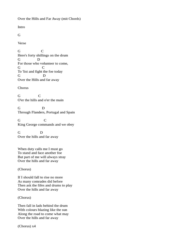 Over The Hills and Far Away (Mit Chords) | PDF