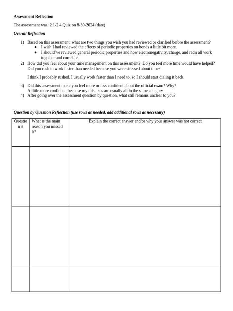 Assessment Reflection | PDF