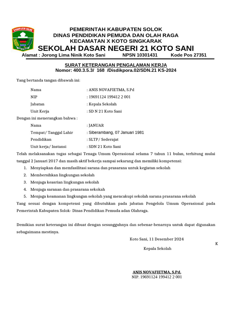 Surat Pengalaman Kerja | PDF