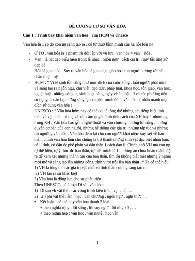 Đề CƯƠNG ÔN TẬP HỌC PHẦN CSVH | PDF