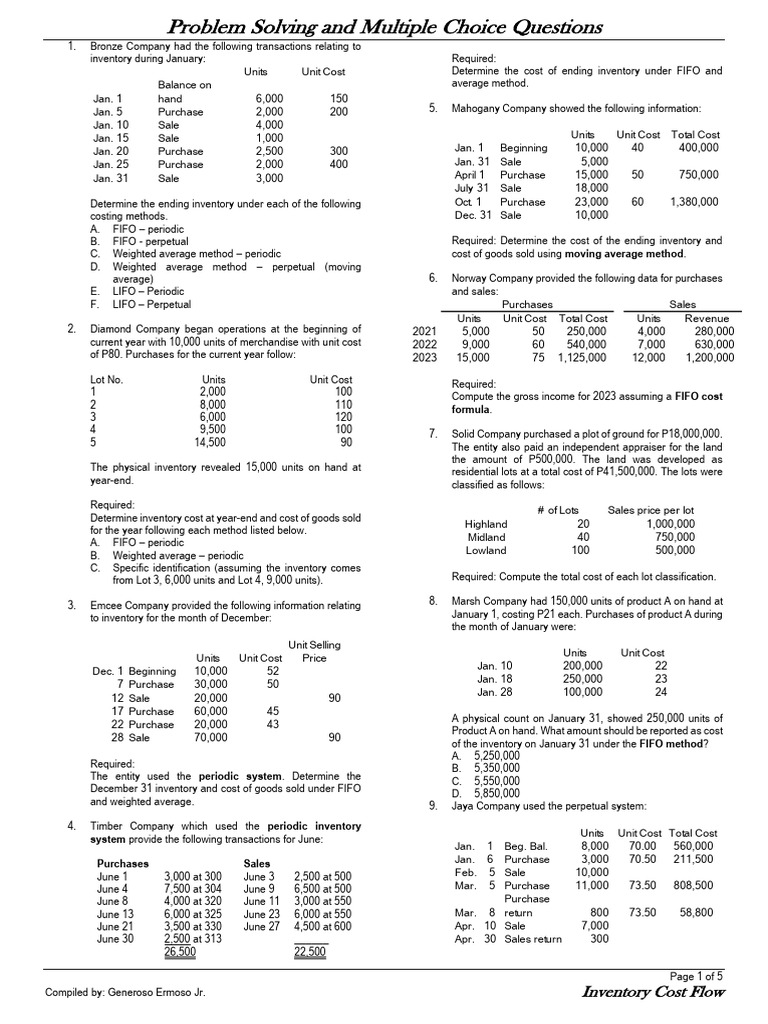 11 Inventory Cost Flow PS and MCP - Rev2023 2024 | PDF | Cost Of Goods Sold | Supply Chain ...