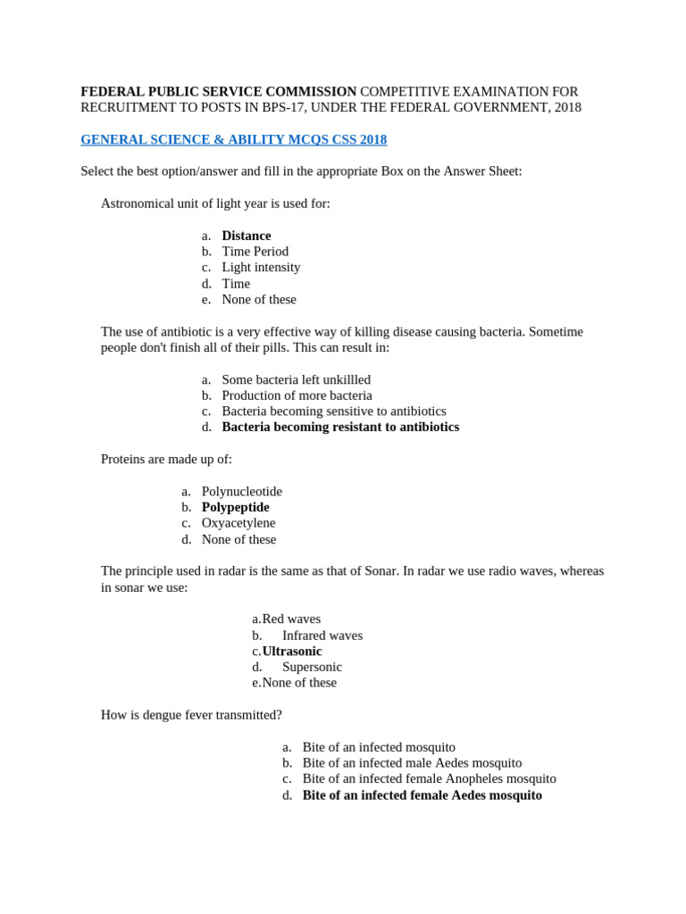 General Science and Ability MCQs CSS 2018 by pakmcqs.pk | PDF | Atmosphere Of Earth | Applied ...