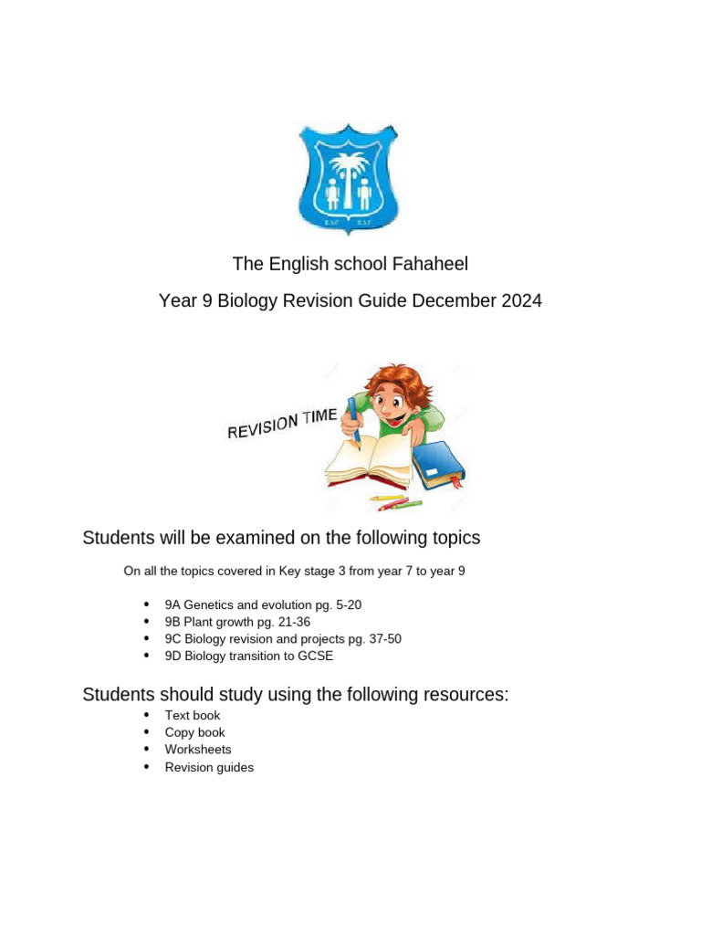 Year 9 Biology Revision Guide | PDF