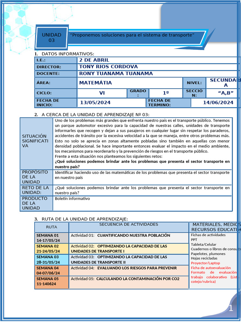 Soluciones Matemáticas al Transporte Público | PDF | Aprendizaje | Decimal
