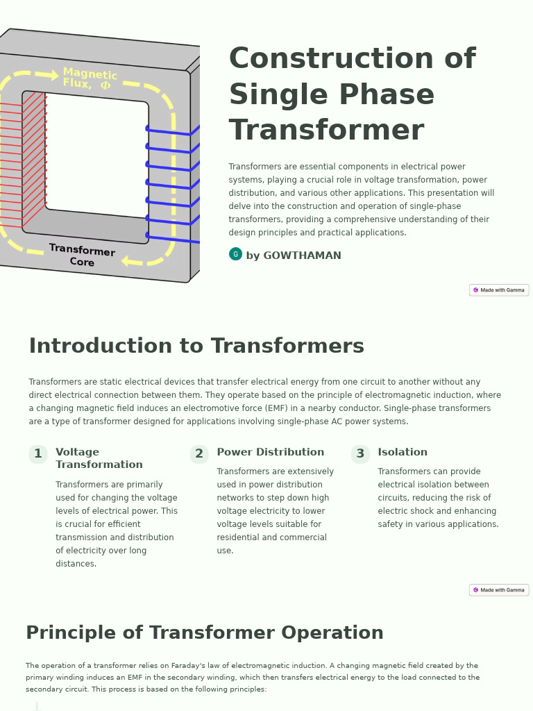 Construction of Single Phase Transformer | PDF | Transformer ...