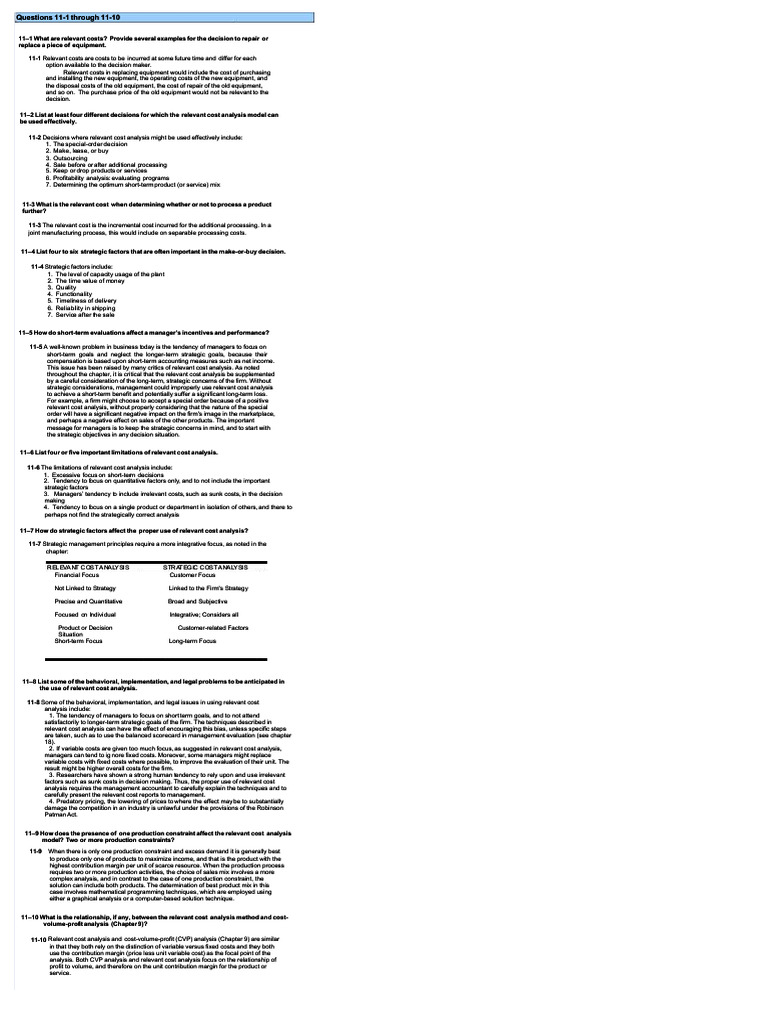 PDF Cost Management Chapter 11 Solution Compress | PDF | Cost–Benefit Analysis | Opportunity Cost