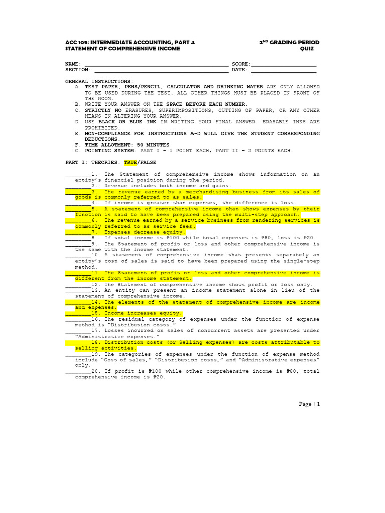 ACC-109 P2-QUIZ - Statement-OF - Comprehensive - Income | PDF | Expense ...