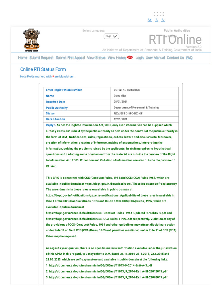 RTI Online __ View Status Form- attendance | PDF | Justice | Crime ...