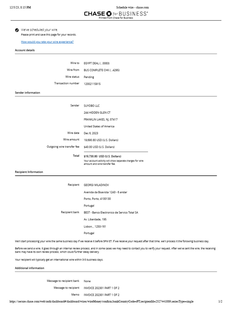Chase Outgoing Wire Transfer Fees | PDF | Chase Bank | Banks Of The ...