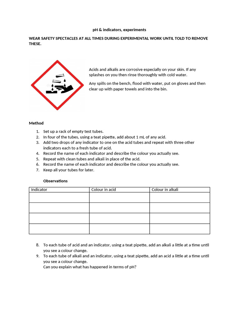 PH and Indicators Experiments | PDF