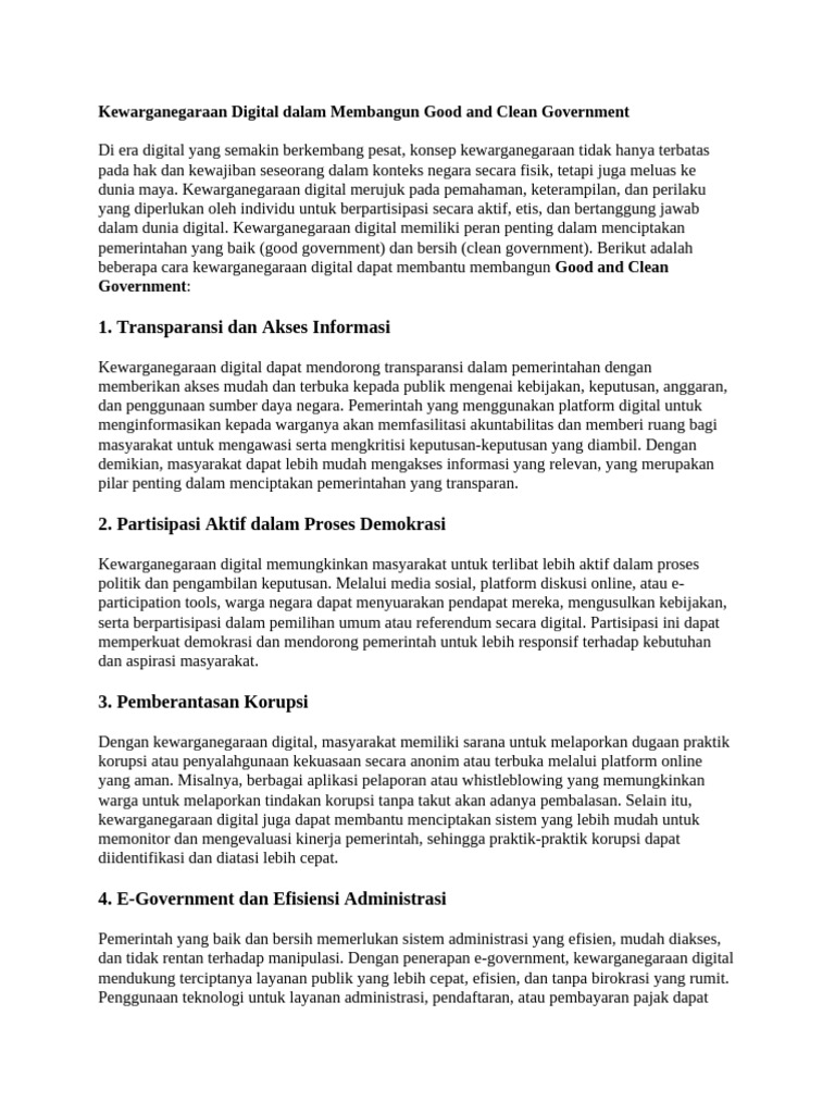 Kewarganegaraan Digital dalam Membangun Good and Clean Government | PDF