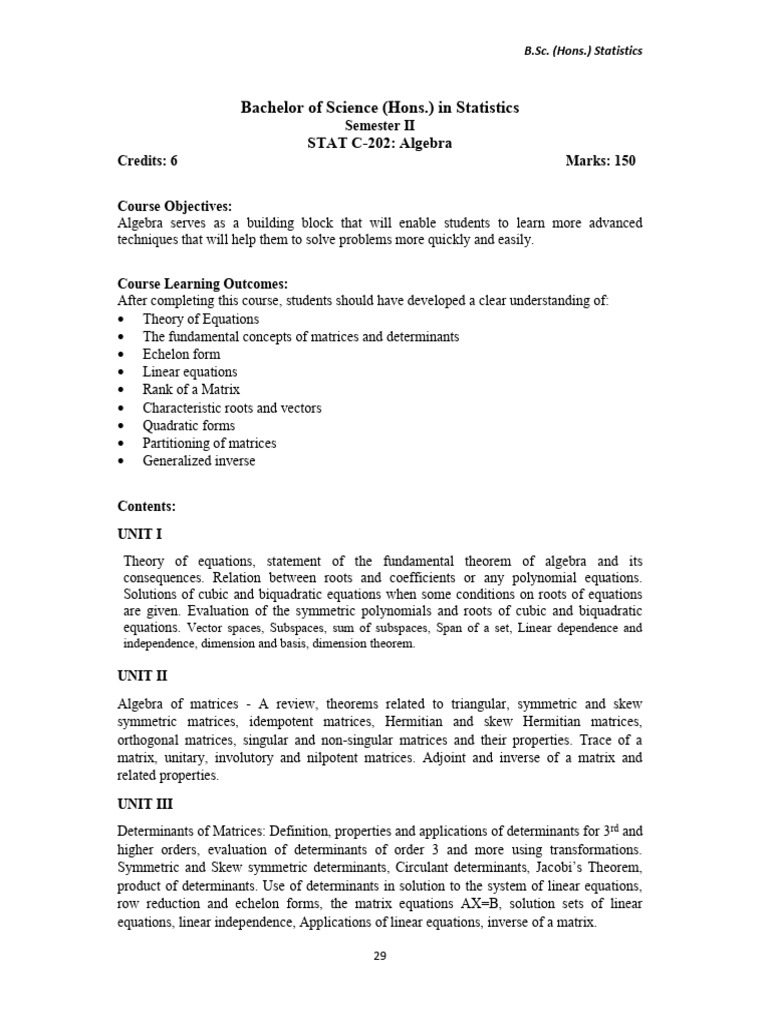 1 Syllabus Algebra Pdf Matrix Mathematics Determinant 7597