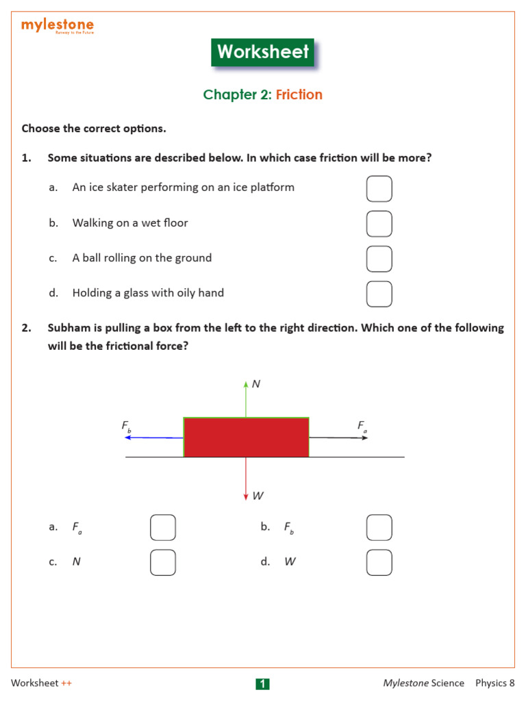 Practice sheet- 1 Class-8th Physics Chapter -2- Friction | PDF ...