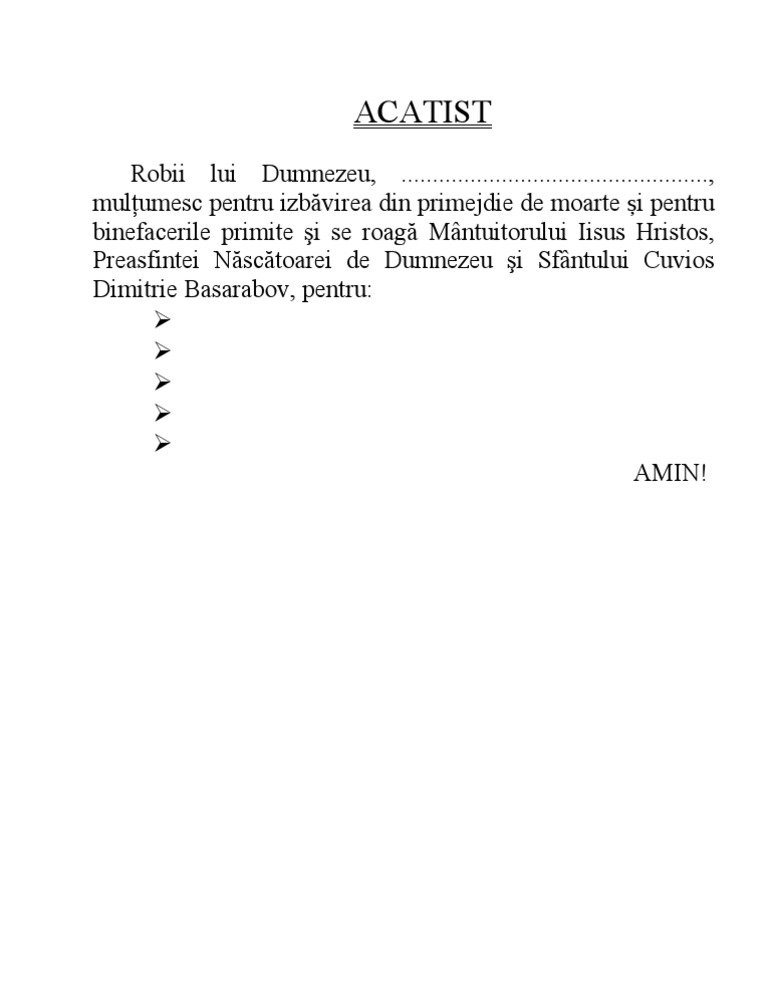 MODEL Acatist SF Dumitru 2010 | PDF