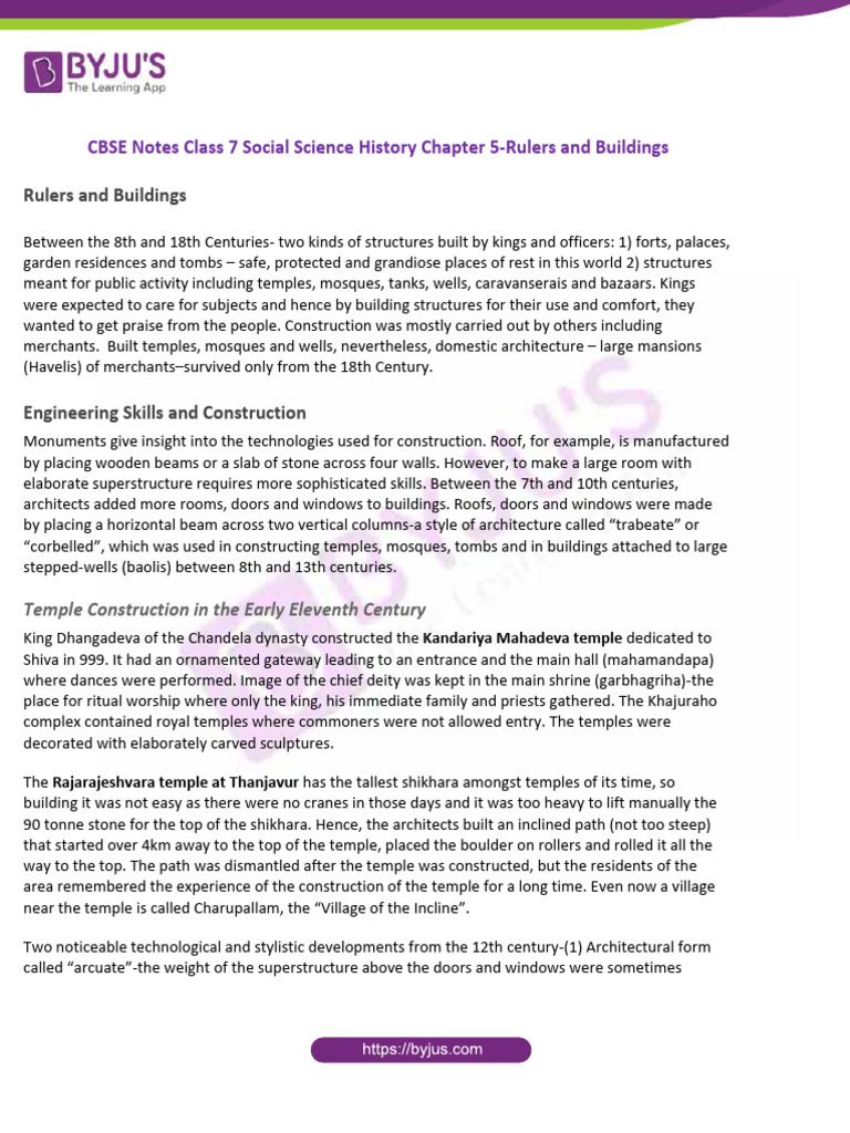 Rulers and Buildings: Class 7 History Notes | PDF