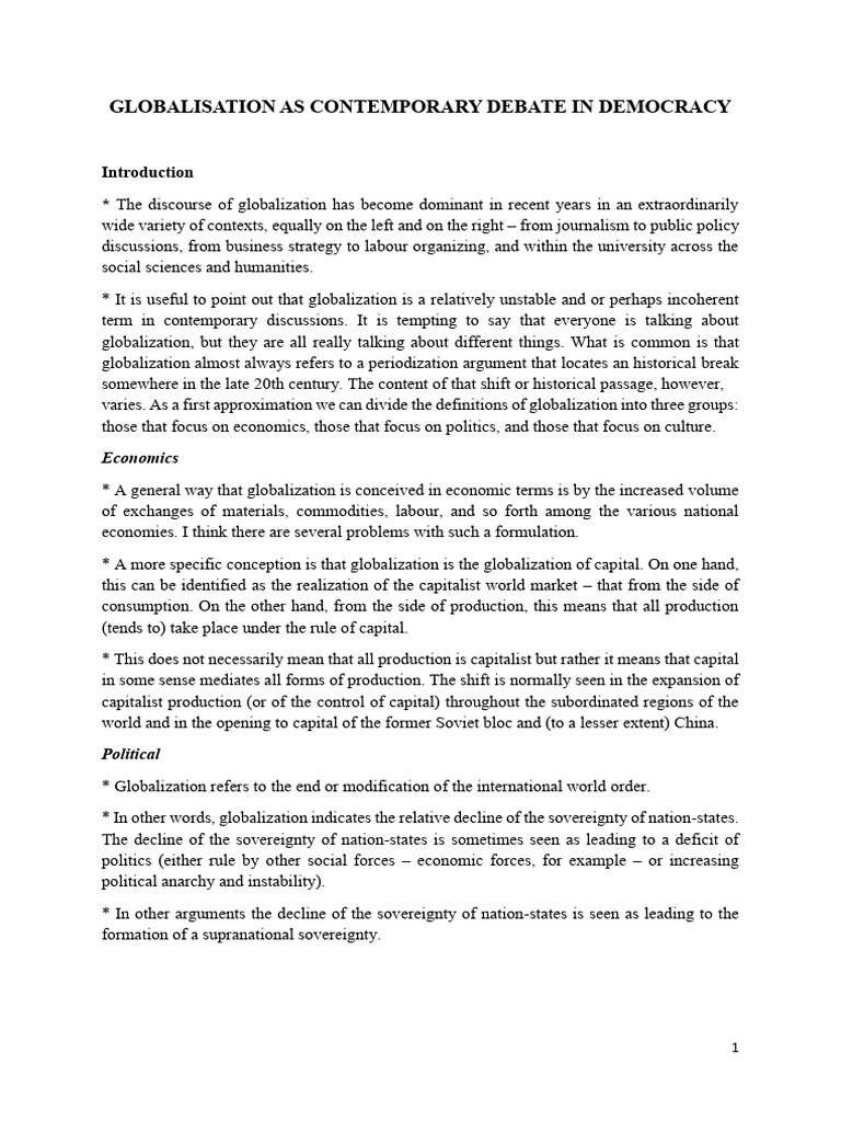 Globalisation As Contemporary Debate in Democracy: Economics | PDF ...
