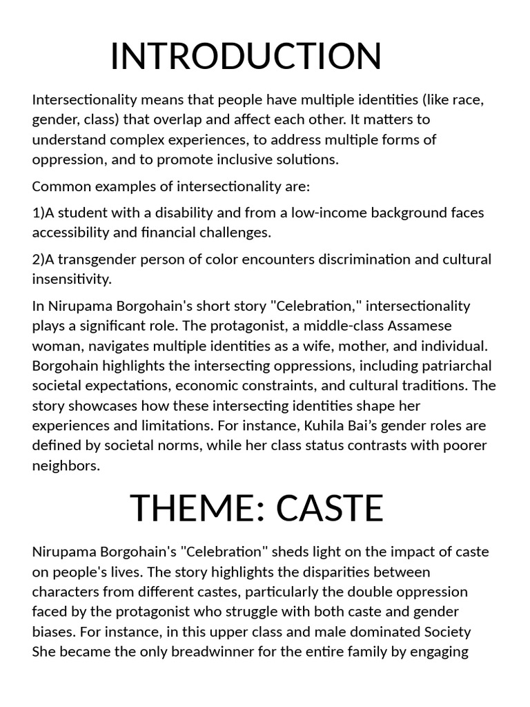 Intersectinality Introduction and Themes of Caste and Lastly The Image ...