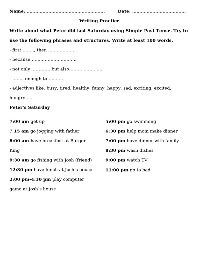 Writing Practice 03 Past Simple | PDF