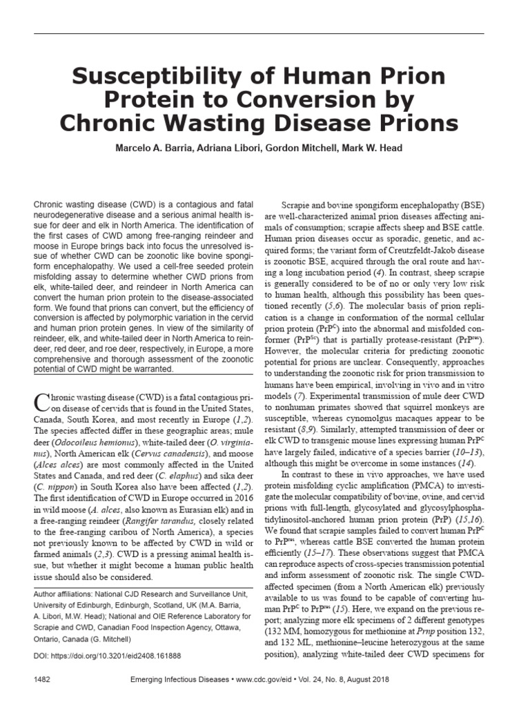 Susceptibility of Human Prion To Conversion by Chronic Wasting Disease ...