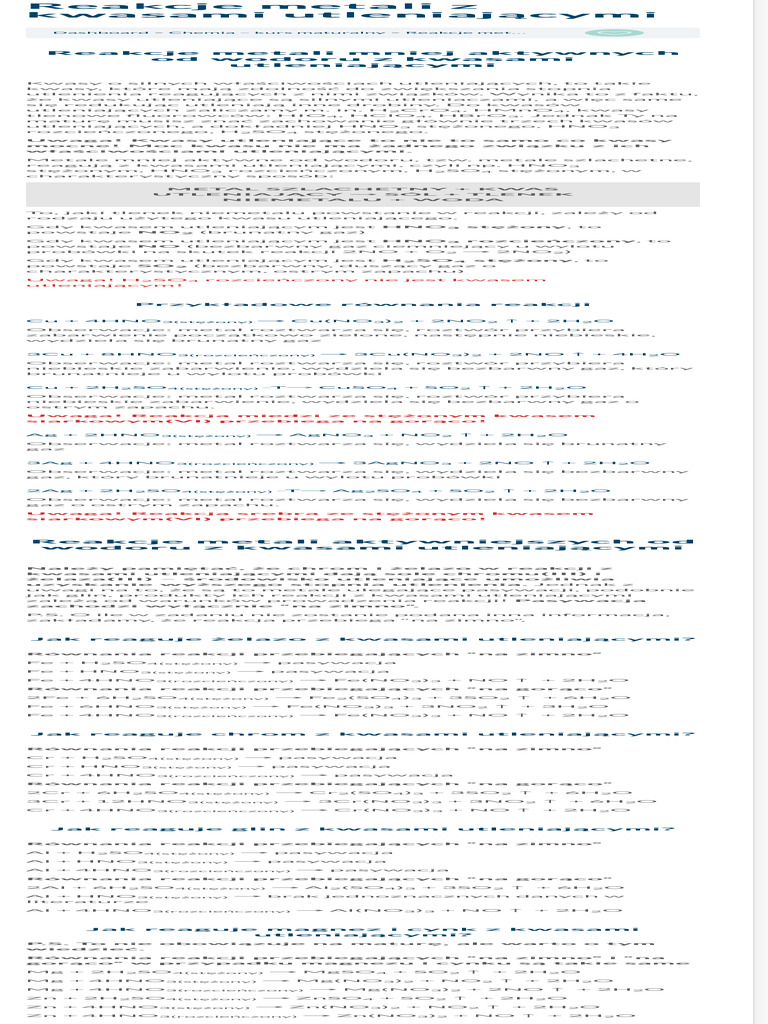 Reakcje Metali Z Kwasami Utleniającymi - Chemia W Probówce | PDF