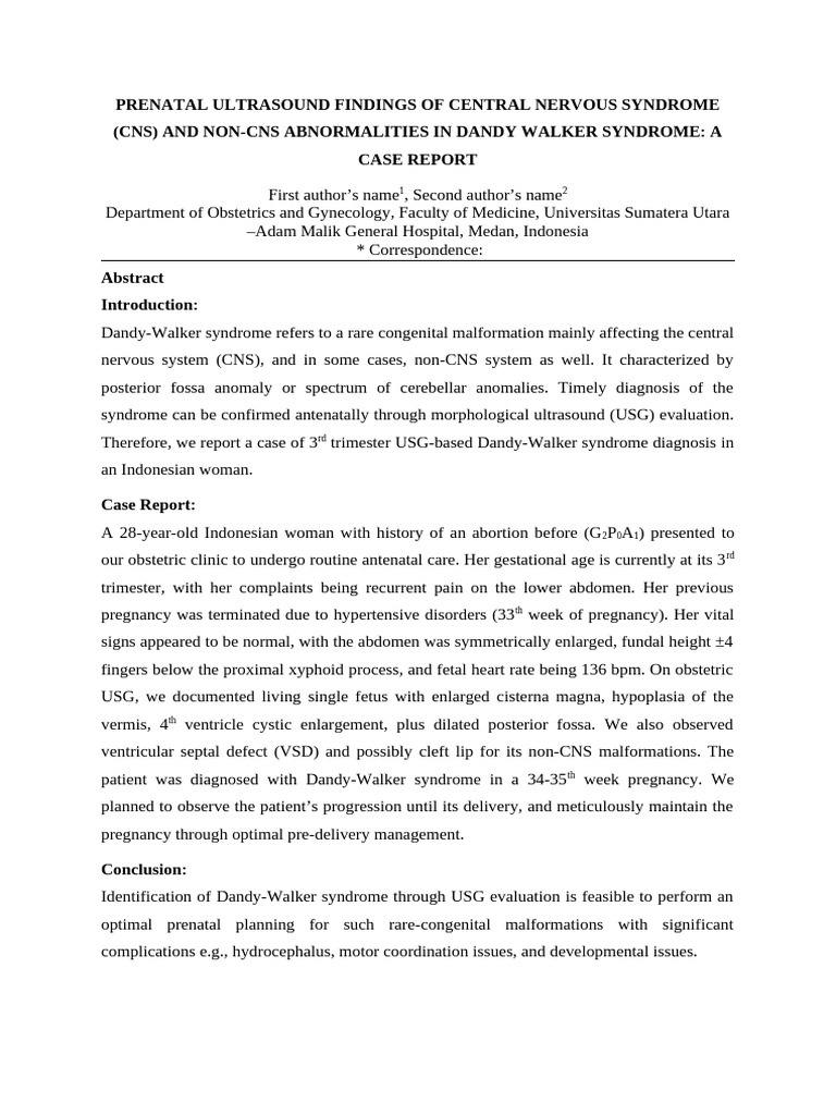 Abstract - PRENATAL ULTRASOUND FINDINGS OF CENTRAL NERVOUS SYNDROME (CNS) AND NON-CNS ...