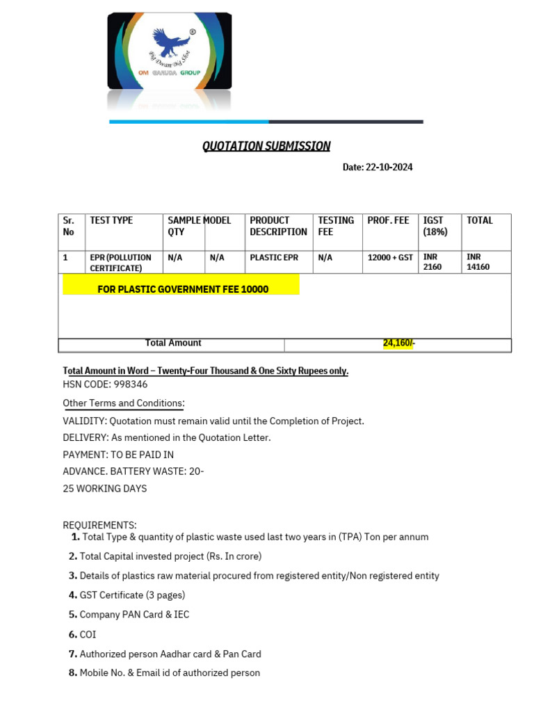 Quotation For Plastic Epr PDF | PDF