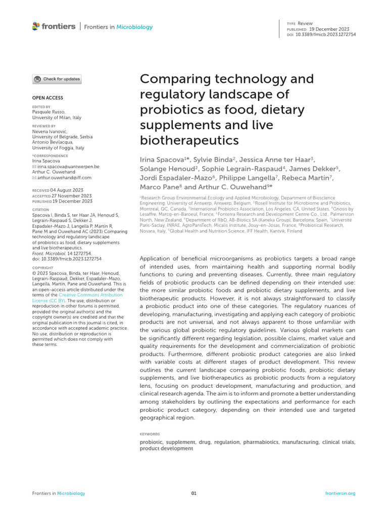 Comparing Technology and Regulatory Landscape of Probiotics As Food ...