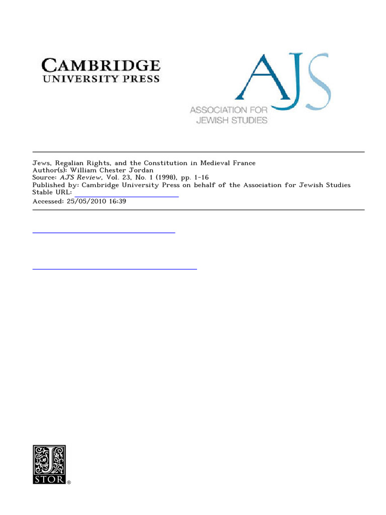 Jews, Regalian Rights, and The Constitution in Medieval France | PDF ...